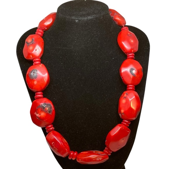 Jewelry | Chunky Red Bamboo Coral Bead Necklace | Poshmark